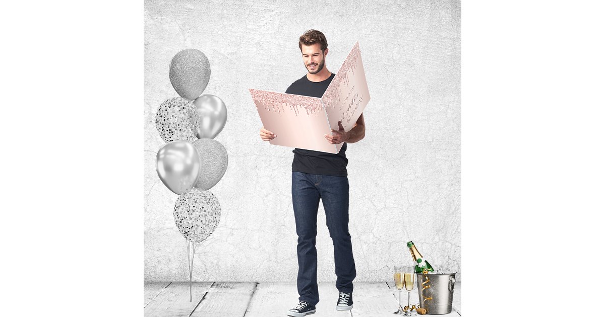 Birthday rose gold drips pink greeting card | Zazzle