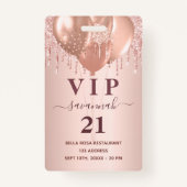 Birthday rose gold glitter balloons vip invitation badge | Zazzle