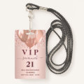 Birthday rose gold glitter balloons vip invitation badge | Zazzle
