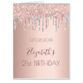 Birthday rose gold glitter drips silver card | Zazzle