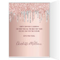 Birthday rose gold glitter drips silver card | Zazzle