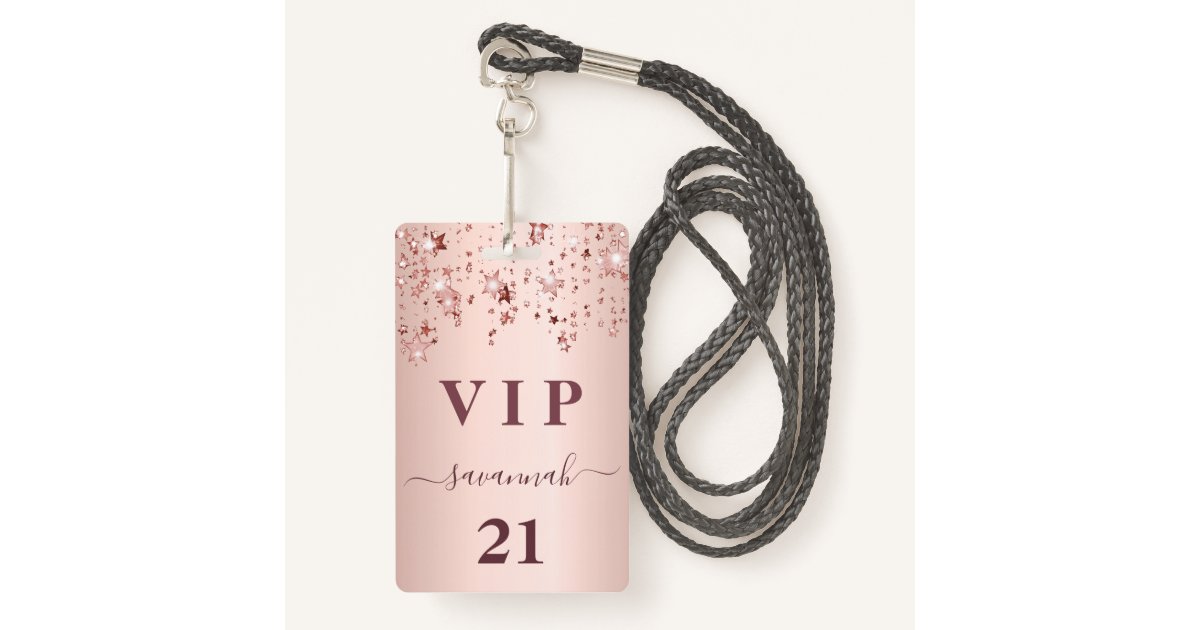 Birthday rose gold pink stars vip luxury badge | Zazzle