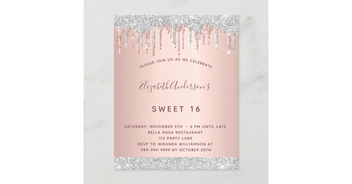 Birthday Rose Gold Silver Glitter Invitation Zazzle