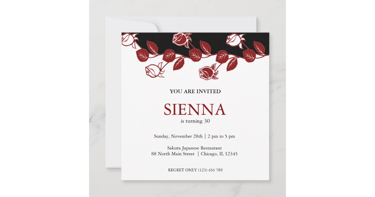 Birthday Roses (Maroon) Invitation | Zazzle
