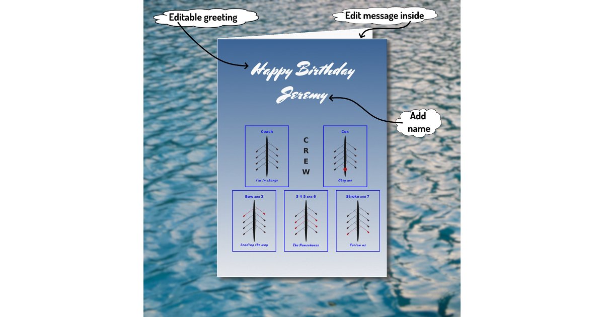 Birthday rowing crew personalizable sports card | Zazzle
