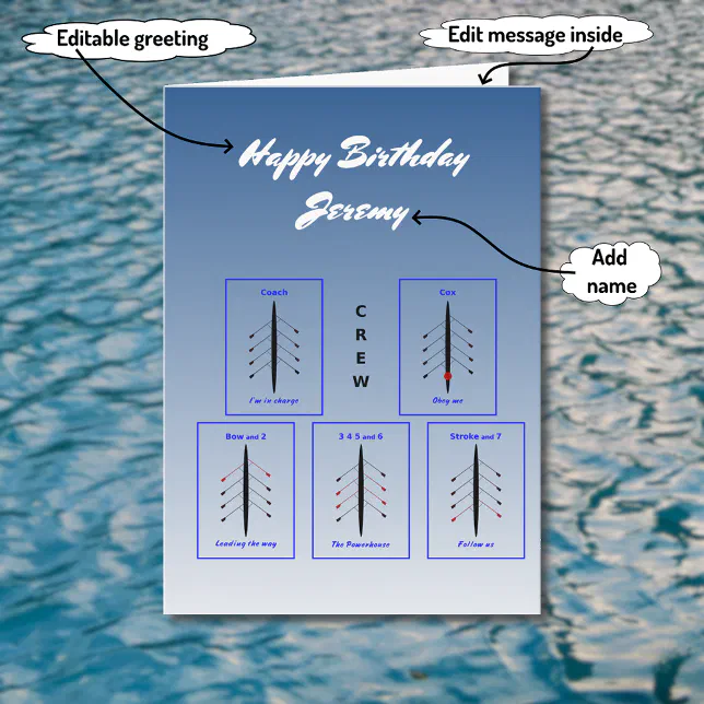Birthday rowing crew personalizable sports card | Zazzle