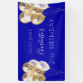 Birthday royal blue gold balloons party banner | Zazzle