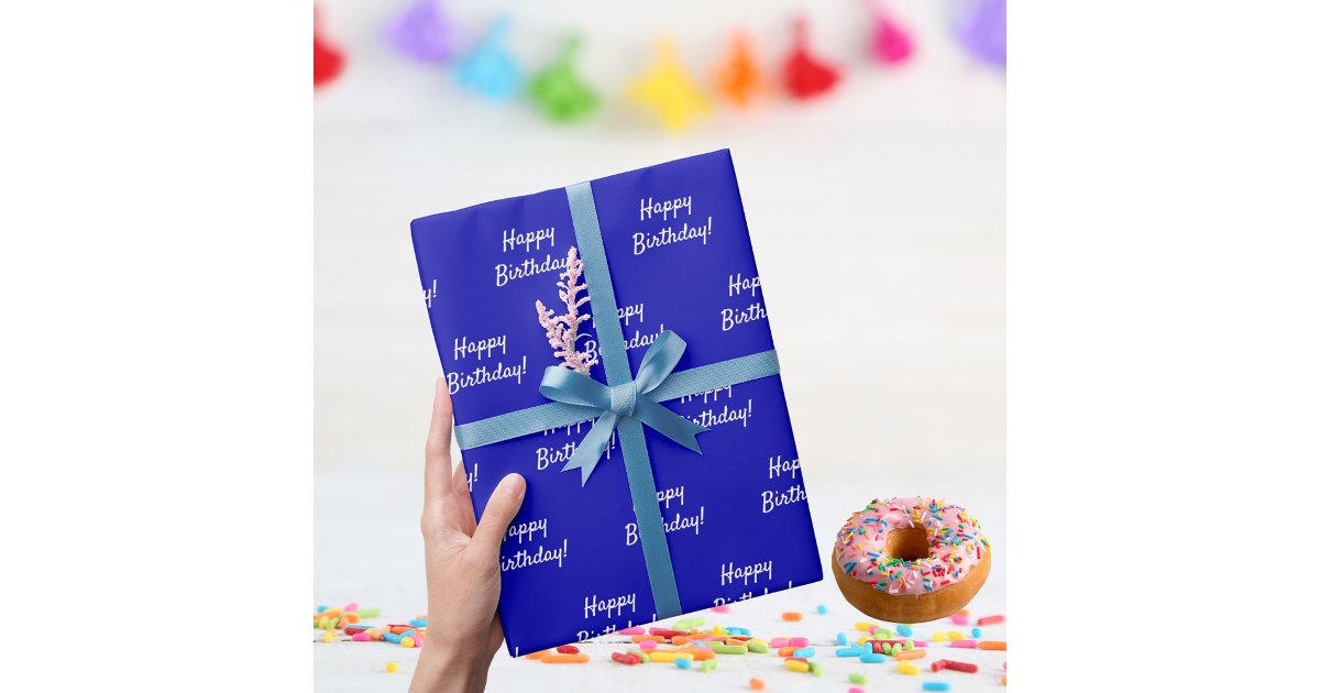 Birthday royal blue white wrapping paper | Zazzle