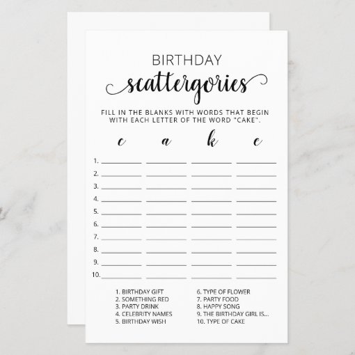 Birthday Scattergories editable game | Zazzle