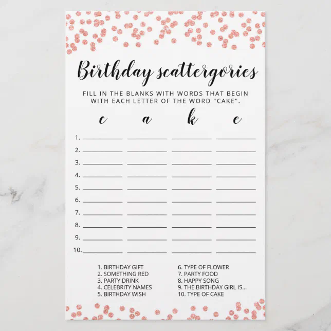 Birthday Scattergories editable game | Zazzle