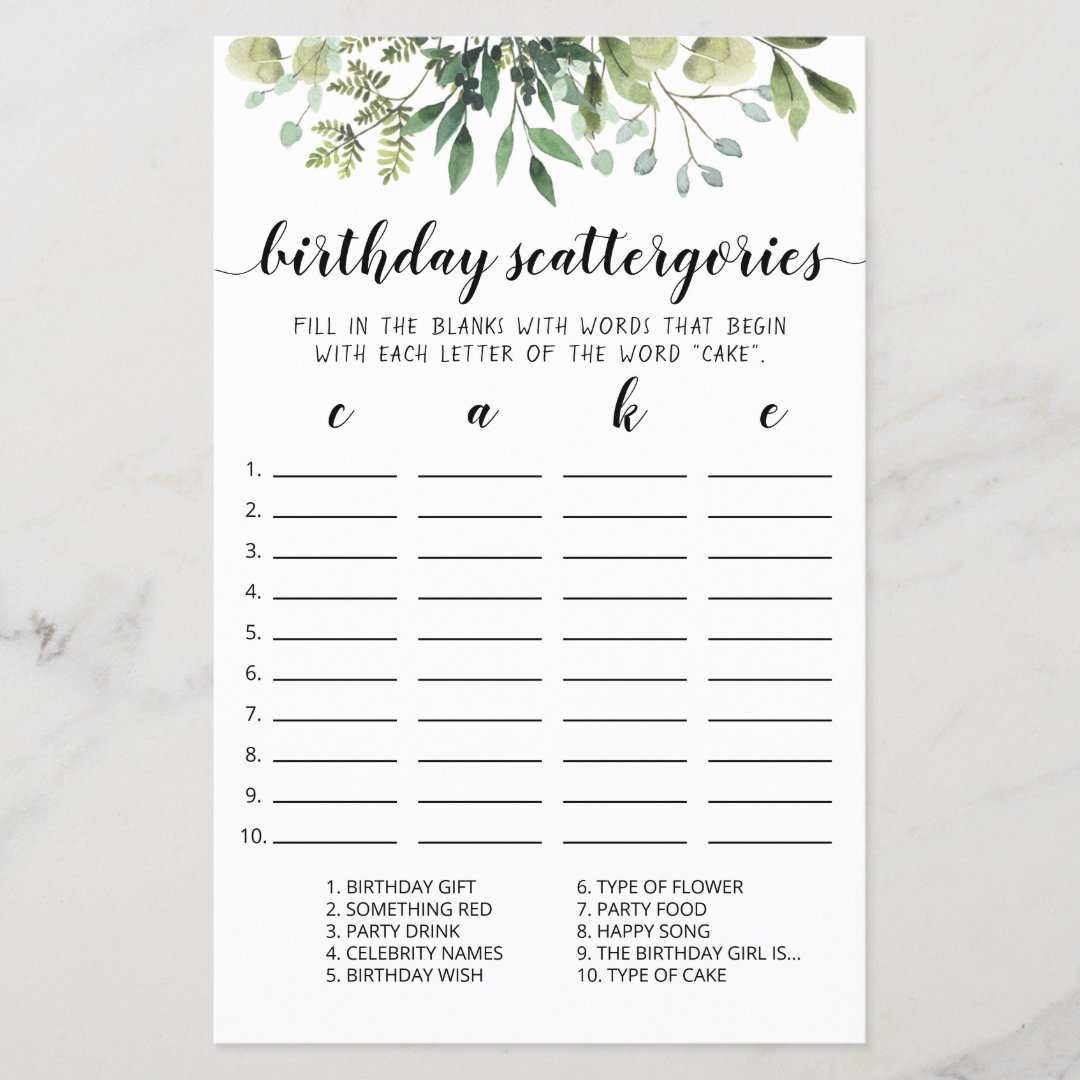 Birthday Scattergories editable game | Zazzle