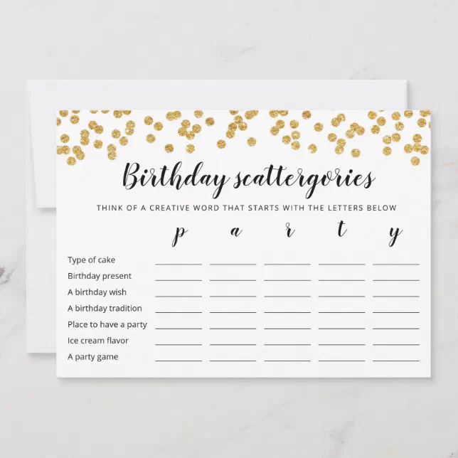 Birthday Scattergories editable game Card | Zazzle