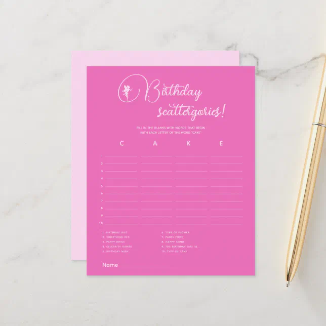 Birthday scattergories! Fairy Birthday Party Game | Zazzle