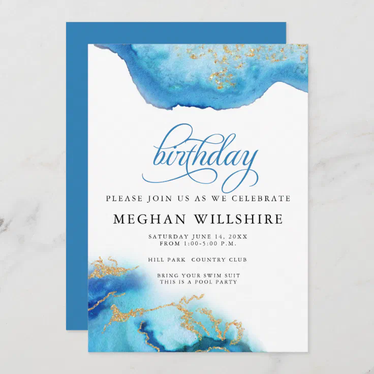 Birthday September Sapphire Watercolor Geode Invitation | Zazzle