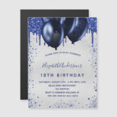 Birthday silver blue balloons invitation magnet | Zazzle