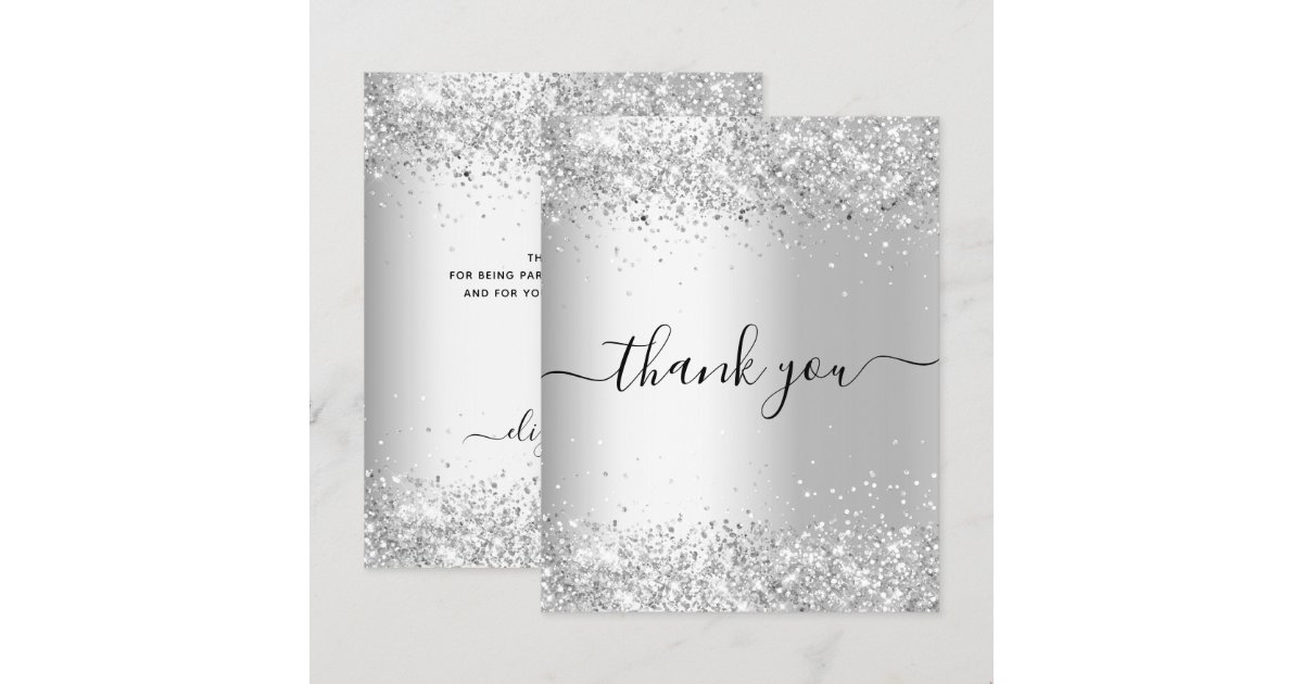 Birthday silver glitter budget thank you card | Zazzle