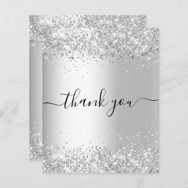 Birthday silver glitter budget thank you card | Zazzle