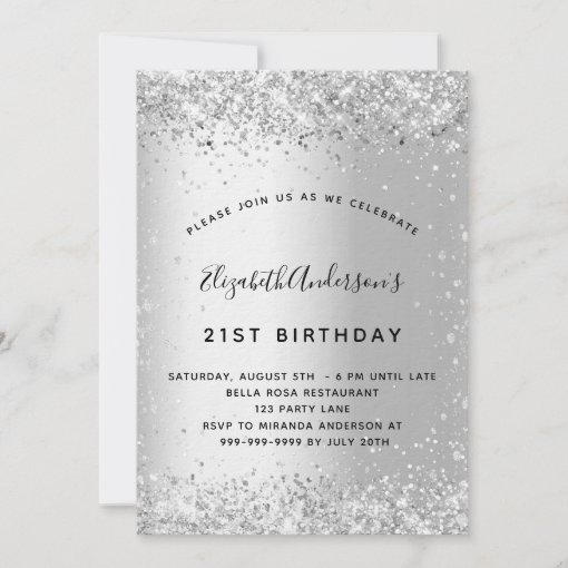 Birthday silver glitter elegant luxury invitation | Zazzle