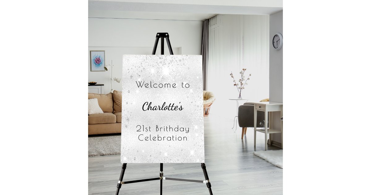 Birthday silver glitter welcome party foam board | Zazzle