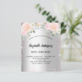 Birthday silver pink flowers glitter invitation | Zazzle