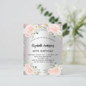 Birthday silver pink flowers glitter invitation postcard | Zazzle