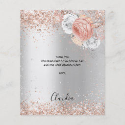 Birthday silver rose gold budget thank you note flyer | Zazzle