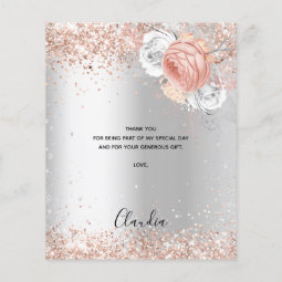 Birthday silver rose gold budget thank you note flyer | Zazzle