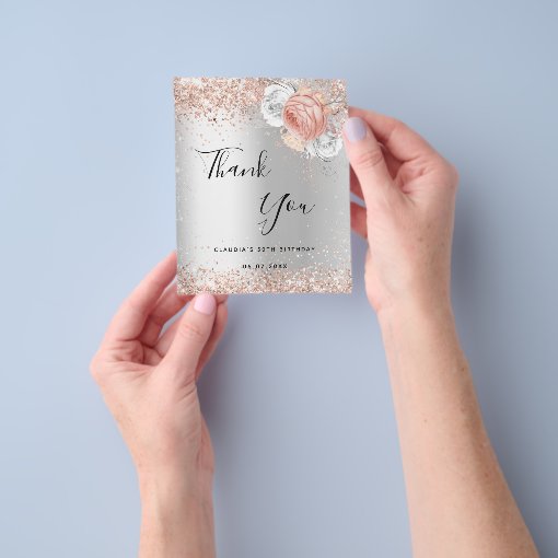 Birthday silver rose gold budget thank you note flyer | Zazzle