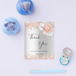 Birthday silver rose gold budget thank you note flyer | Zazzle