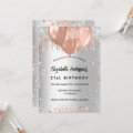 Birthday silver rose gold glitter balloons invitation | Zazzle