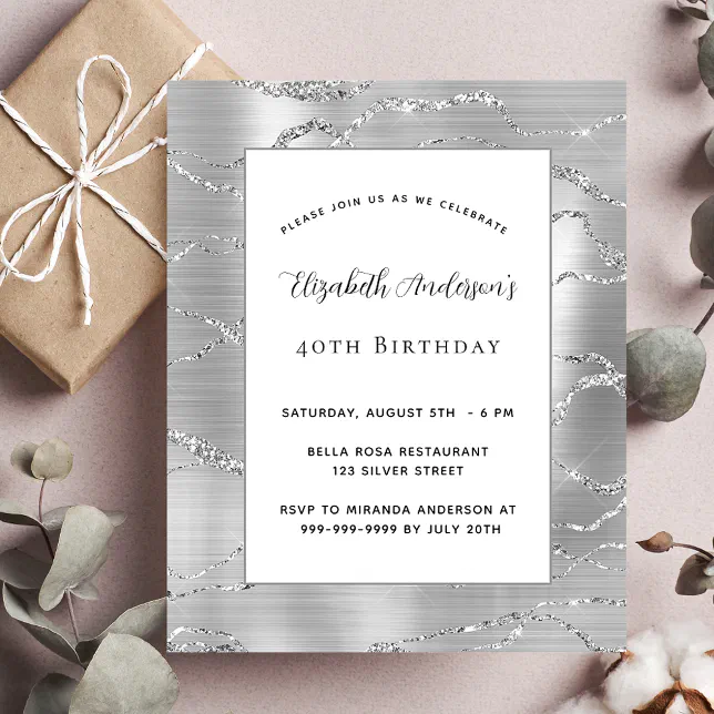 Birthday silver white elegant budget invitation | Zazzle