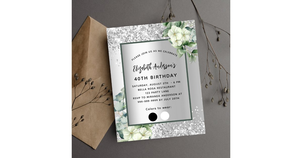 Birthday silver white floral attire palette luxury invitation | Zazzle
