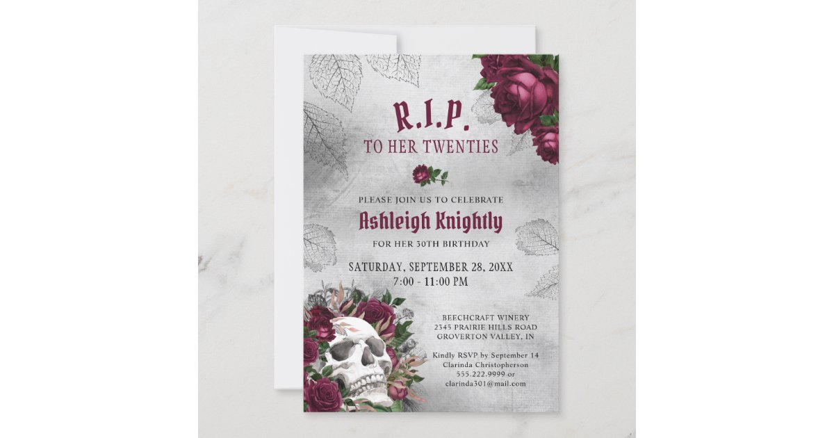 Birthday Skull and Roses RIP Decade Invitation | Zazzle