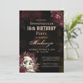 Birthday Skull Roses Dark Grunge Party Invitation | Zazzle