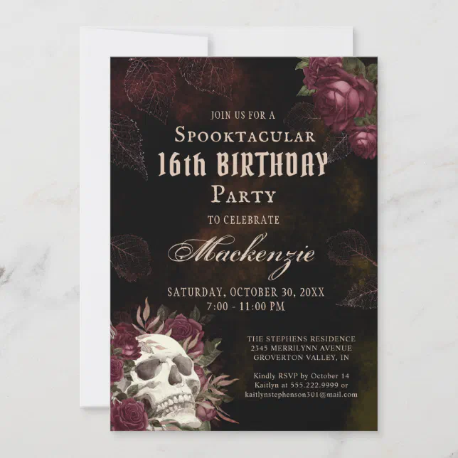 Birthday Skull Roses Dark Grunge Party Invitation | Zazzle