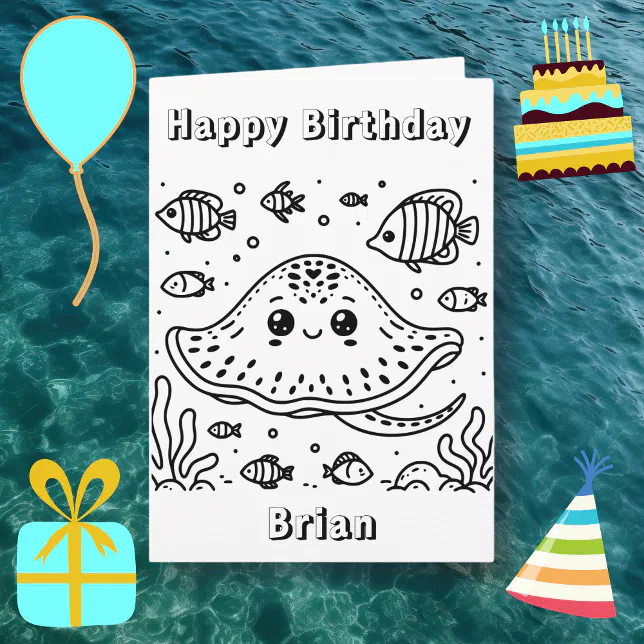 Birthday Stingray | Kid's Coloring Page Card | Zazzle