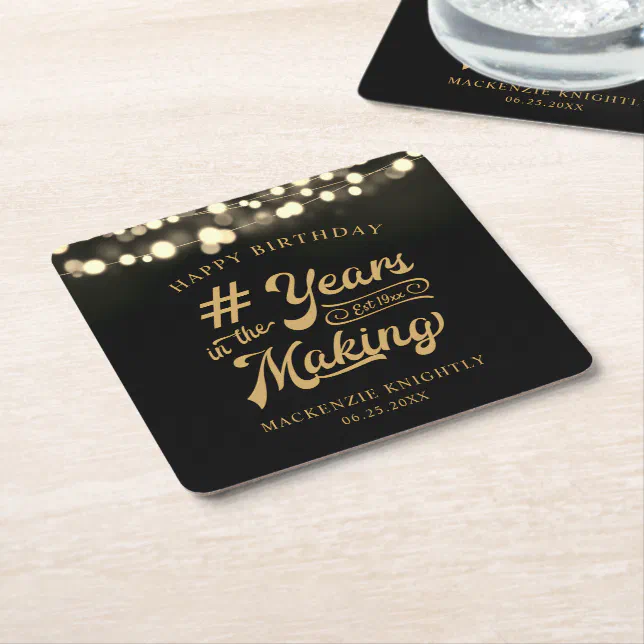 Birthday String Light YEARS IN THE MAKING Square Paper Coaster | Zazzle