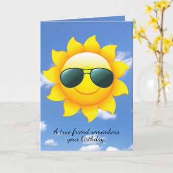 birthday sun with sunglasses on sun with sky card | Zazzle