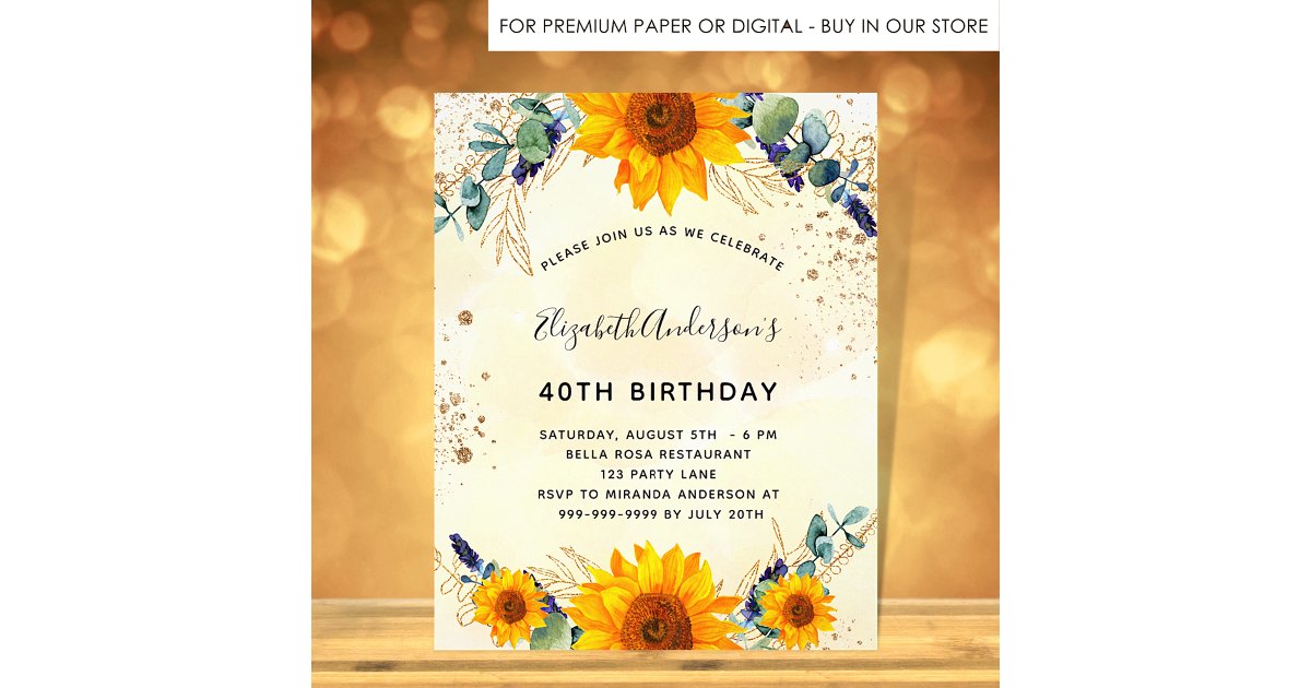 Birthday sunflower eucalyptus budget invitation flyer | Zazzle