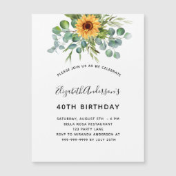 Birthday sunflower eucalyptus greenery magnetic invitation | Zazzle