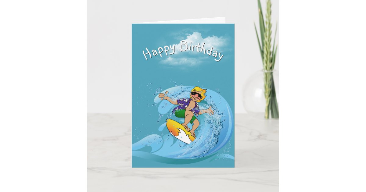 Birthday Surfer on Wave Card | Zazzle