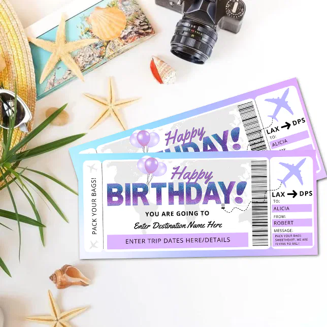 Birthday Surprise Flight Gift Ticket Template | Zazzle