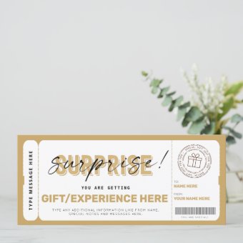 Birthday Surprise Gift Ticket Certificate Template | Zazzle