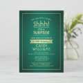 Birthday Surprise Party Shhh! Brushed Green & Gold Invitation | Zazzle