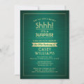 Birthday Surprise Party Shhh! Brushed Green & Gold Invitation | Zazzle