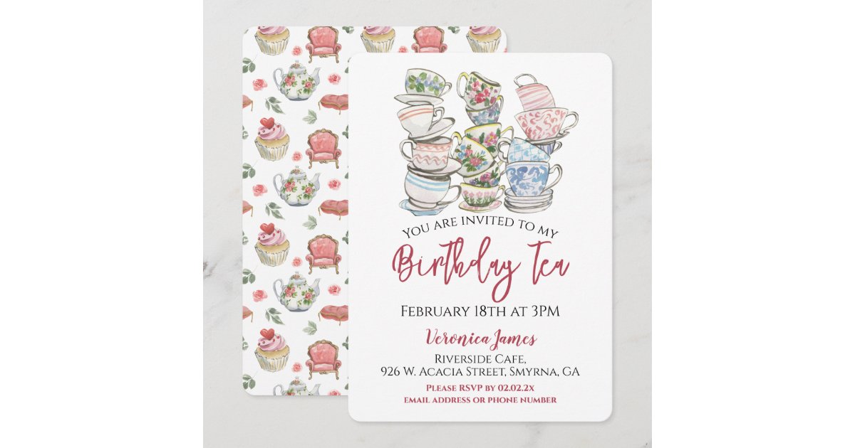 Birthday Tea Cups Party Invitation | Zazzle
