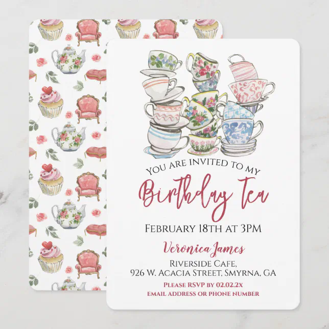 Birthday Tea Cups Party Invitation | Zazzle