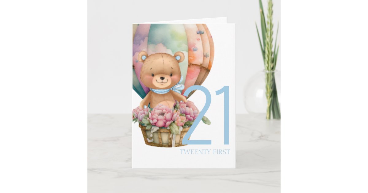 Birthday Teddy Bear Balloon 21ST Card | Zazzle