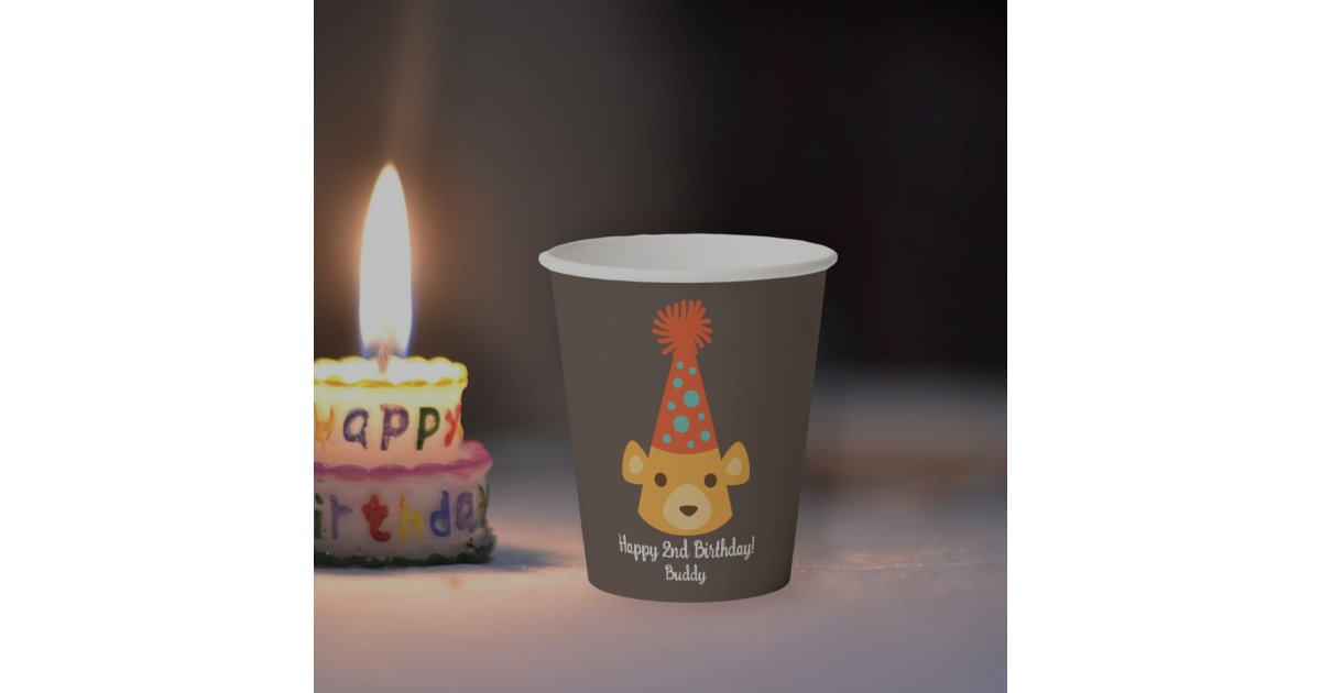 Birthday Teddy Bear Wearing a Party Hat Paper Cups | Zazzle