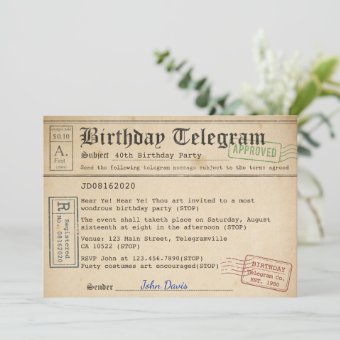 Birthday Telegram Invitation | Zazzle
